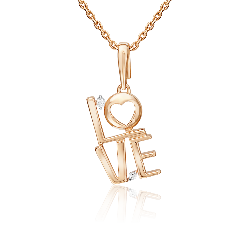 Подвеска, красное золото, 585 проба, фианит