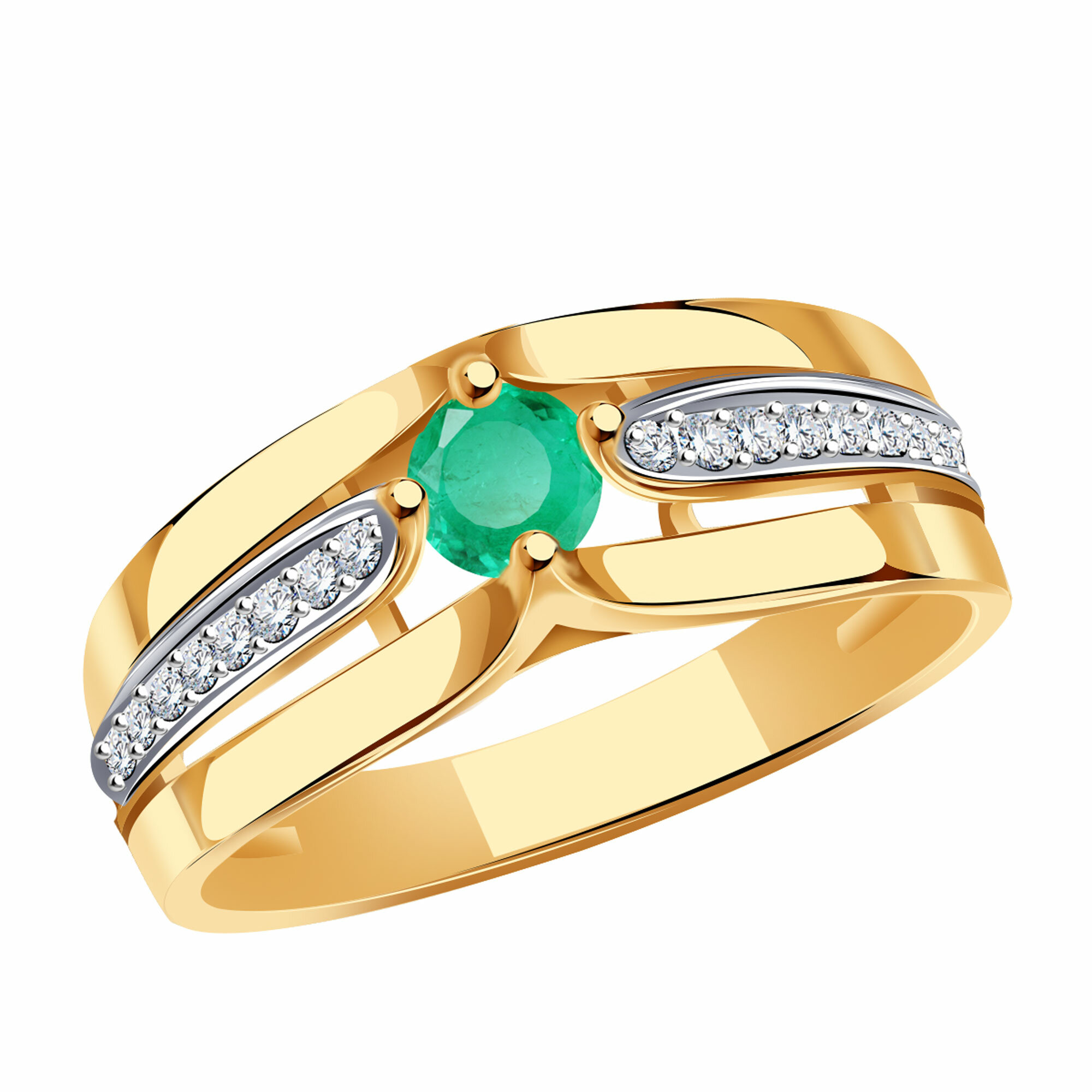 Кольцо дорожка, красное золото, 585 проба, бриллиант, изумруд