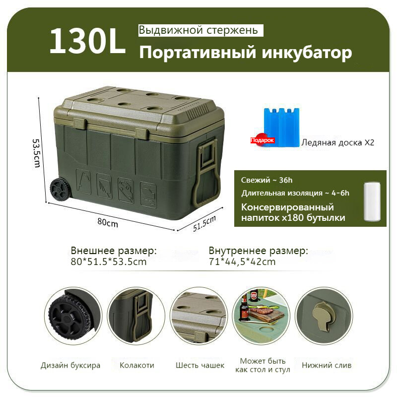Термоконтейнер 130 литра для пикника, дачи, охоты, рыбалки, льда, перевозки и хранения продуктов переносной