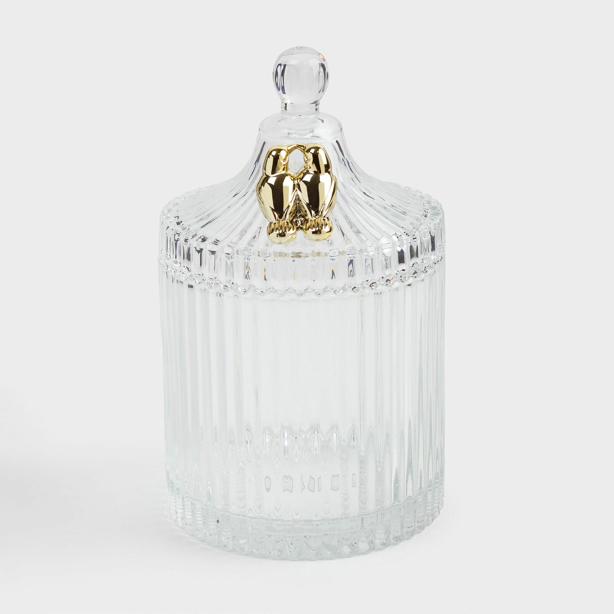 Емкость для хранения, 17х11 см, 500 мл, с крышкой, стекло Р/металл, Золотистые птицы, Selene