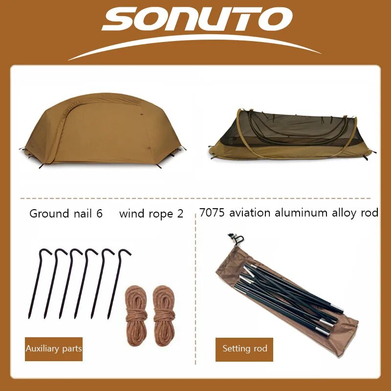 Односпальная уличная легкая палатка Sonuto из нейлона, тактическое укрытие, походная кровать, москитная сетка, противомоскитная, водонепроницаемая, Field-1-Mesh с внешней обшивкой