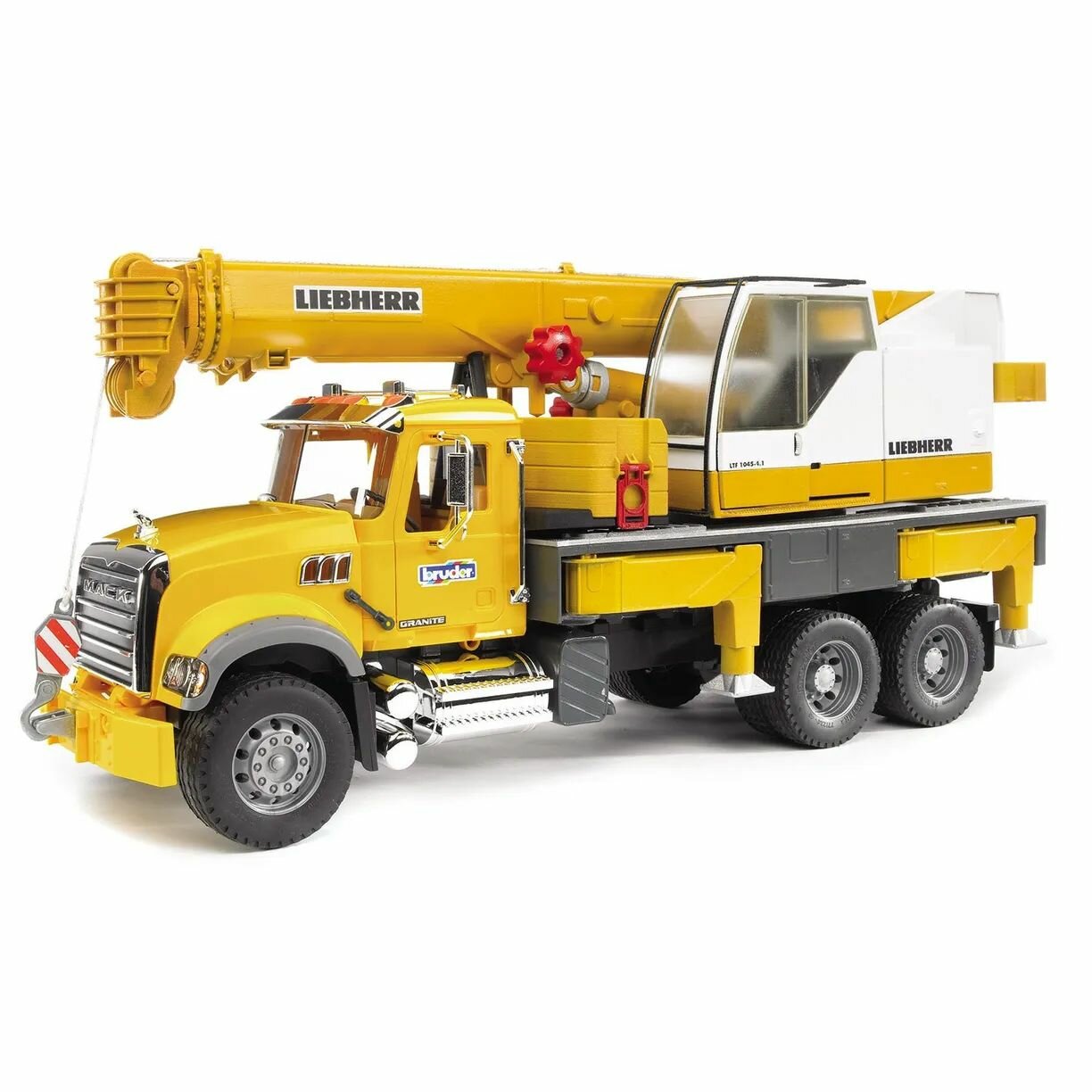 Автокран Bruder Mack 1:16, пластик, телескопическая стрела, желтый
