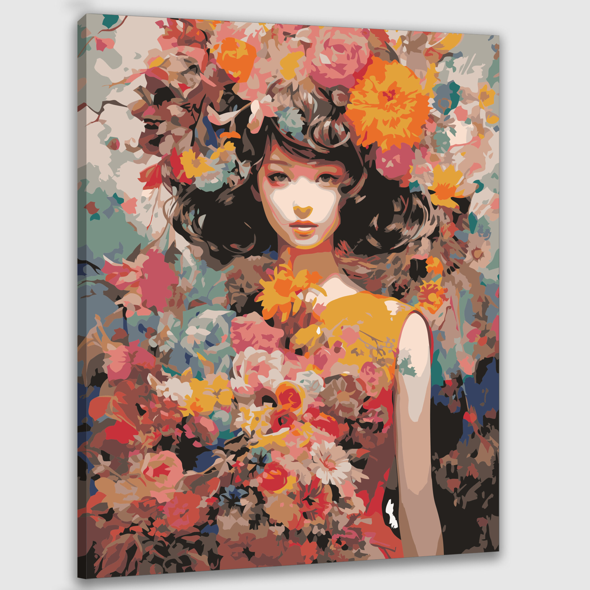 Картина по номерам 40x50 см, девушка, аниме, цветочные элементы, платье, цветочные узоры, окружение, орхидеи, фон