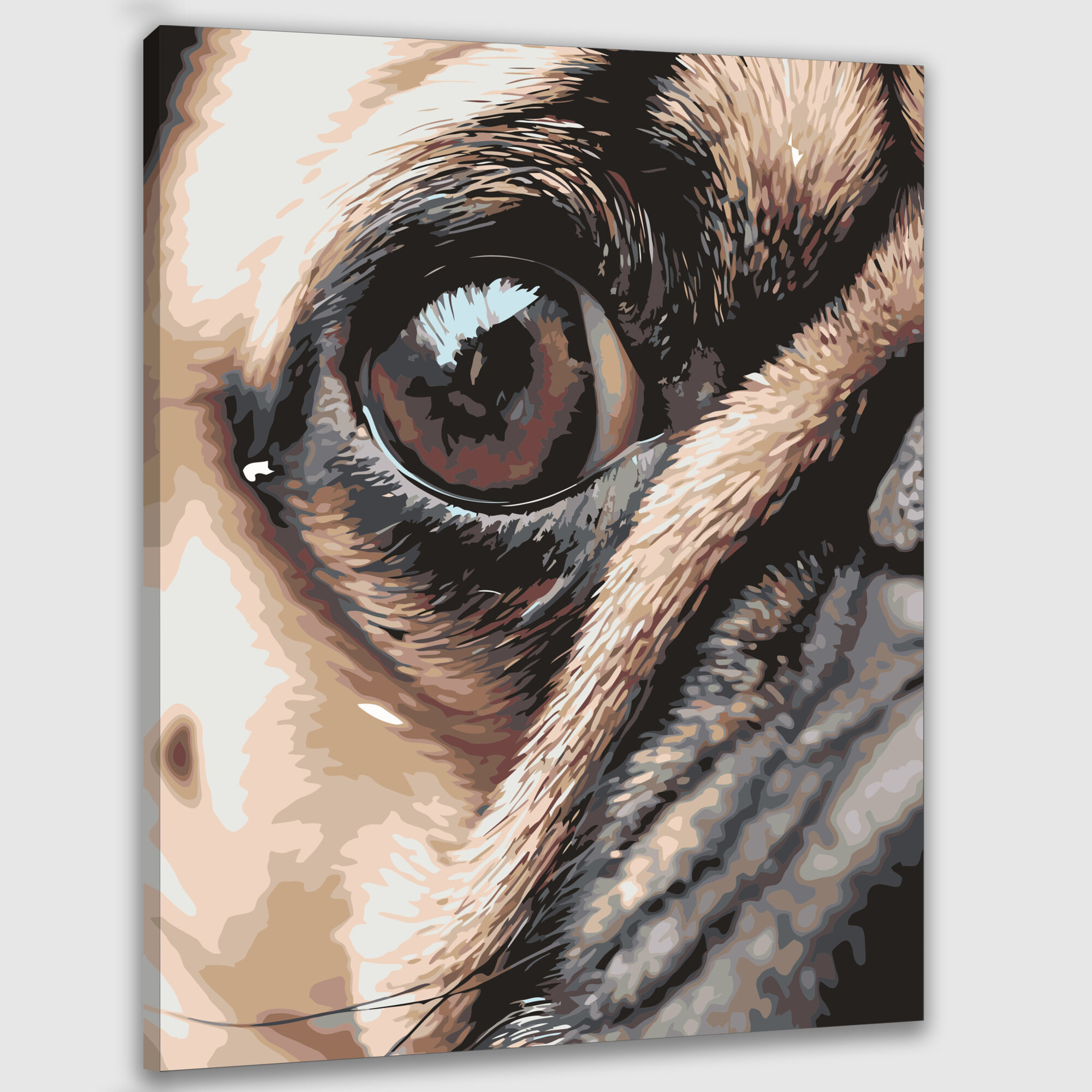 Картина по номерам 40x50 см, мопс, морда, мимические морщинки, складки, глаза, озорный блеск, игривый характер