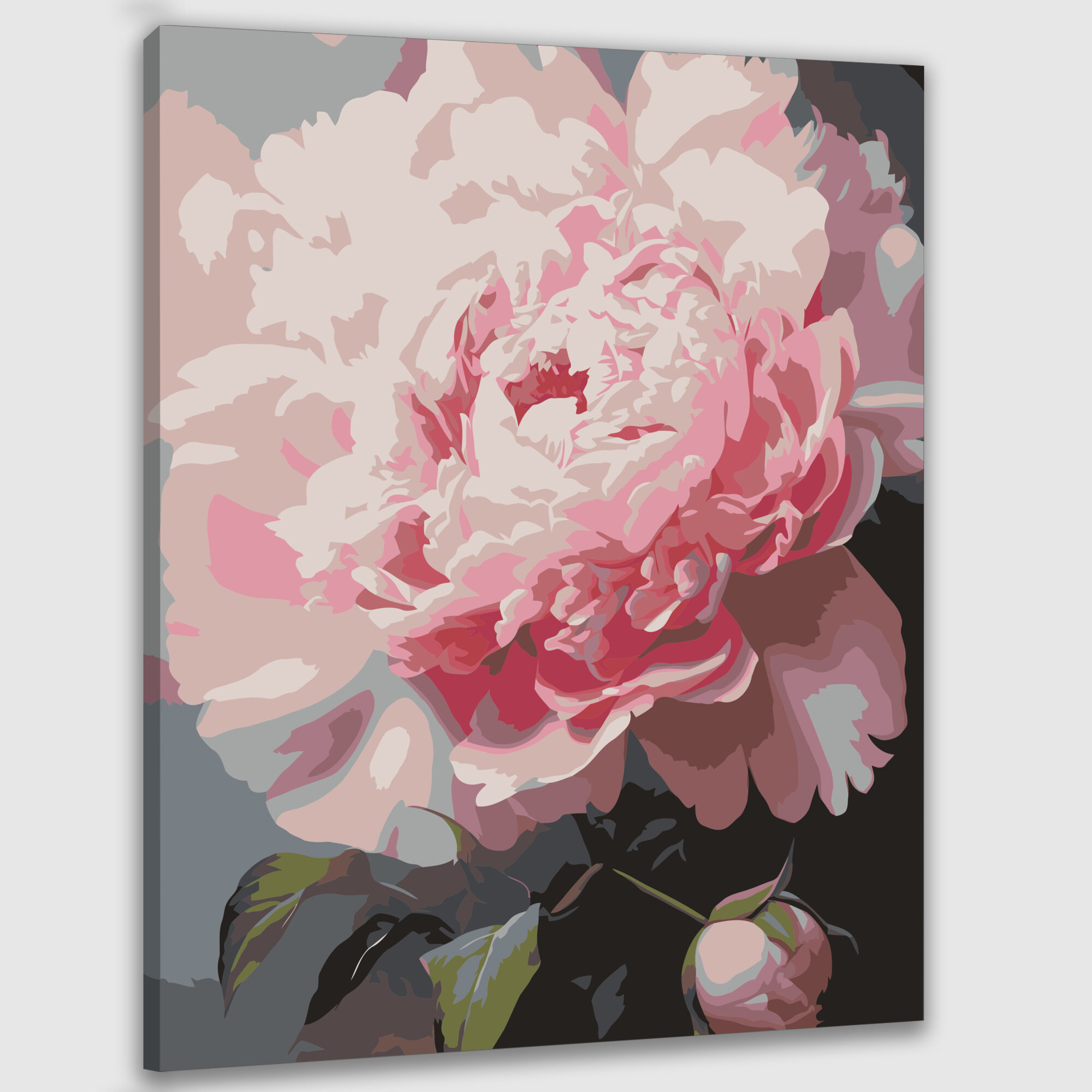 Картина по номерам 40x50 см, картина маслом, розовый пион, цветы, лепестки, текстура, вариации цвета, фон