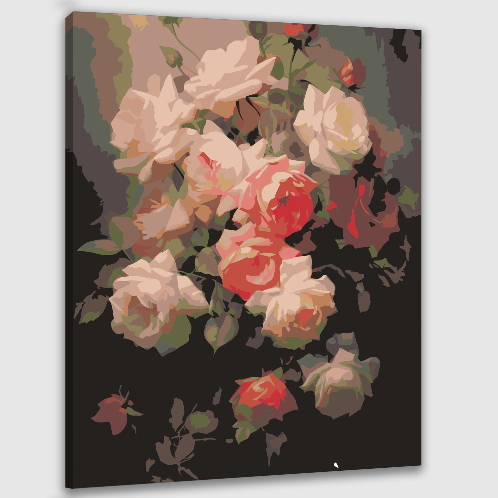 Картина по номерам 40x50 см, картина, масло, букет, розы, полный цвет, нежные лепестки, насыщенные цвета, ностальгия