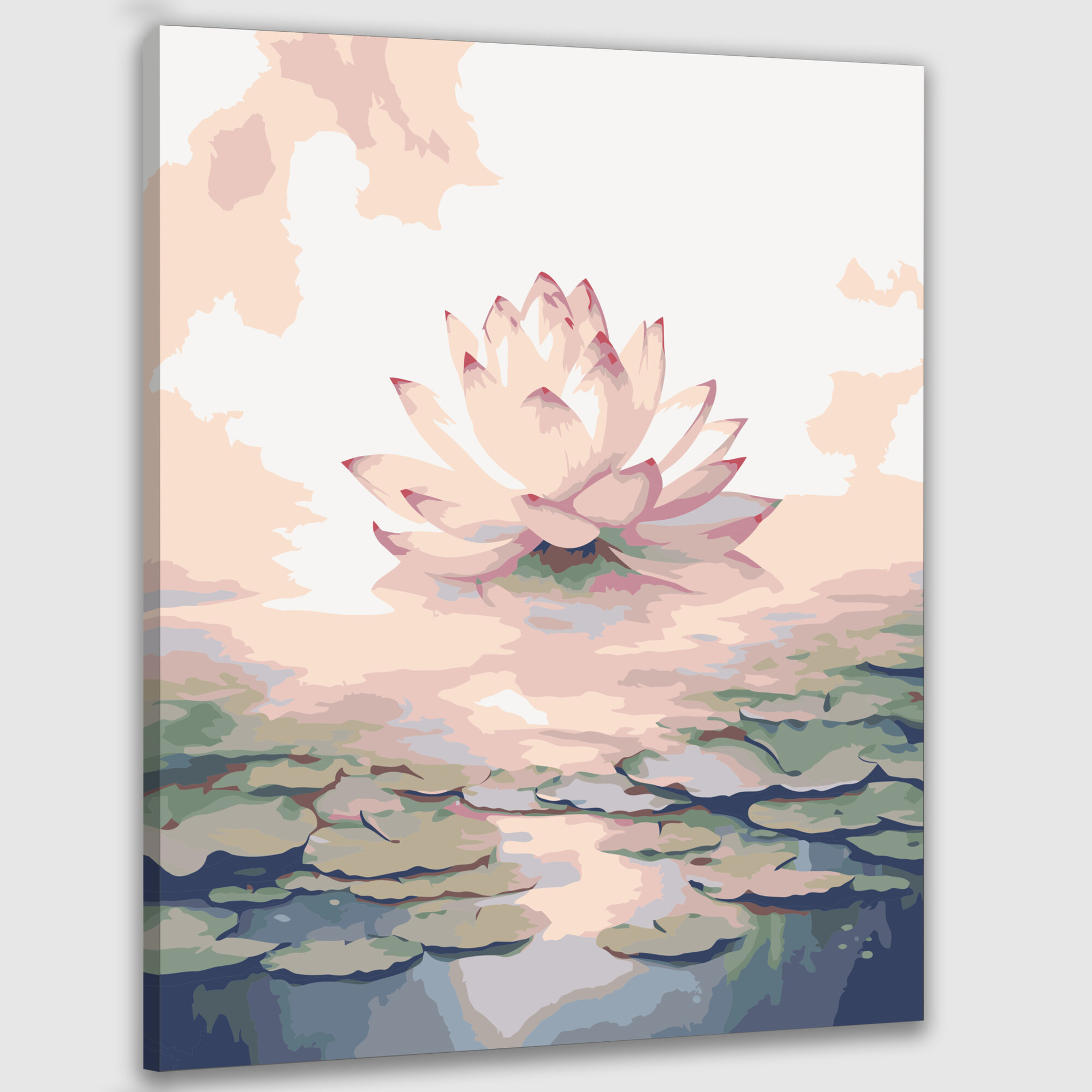 Картина по номерам 40x50 см, акварельная иллюстрация, медитирующий Будда, цветок лотоса, пастельные оттенки