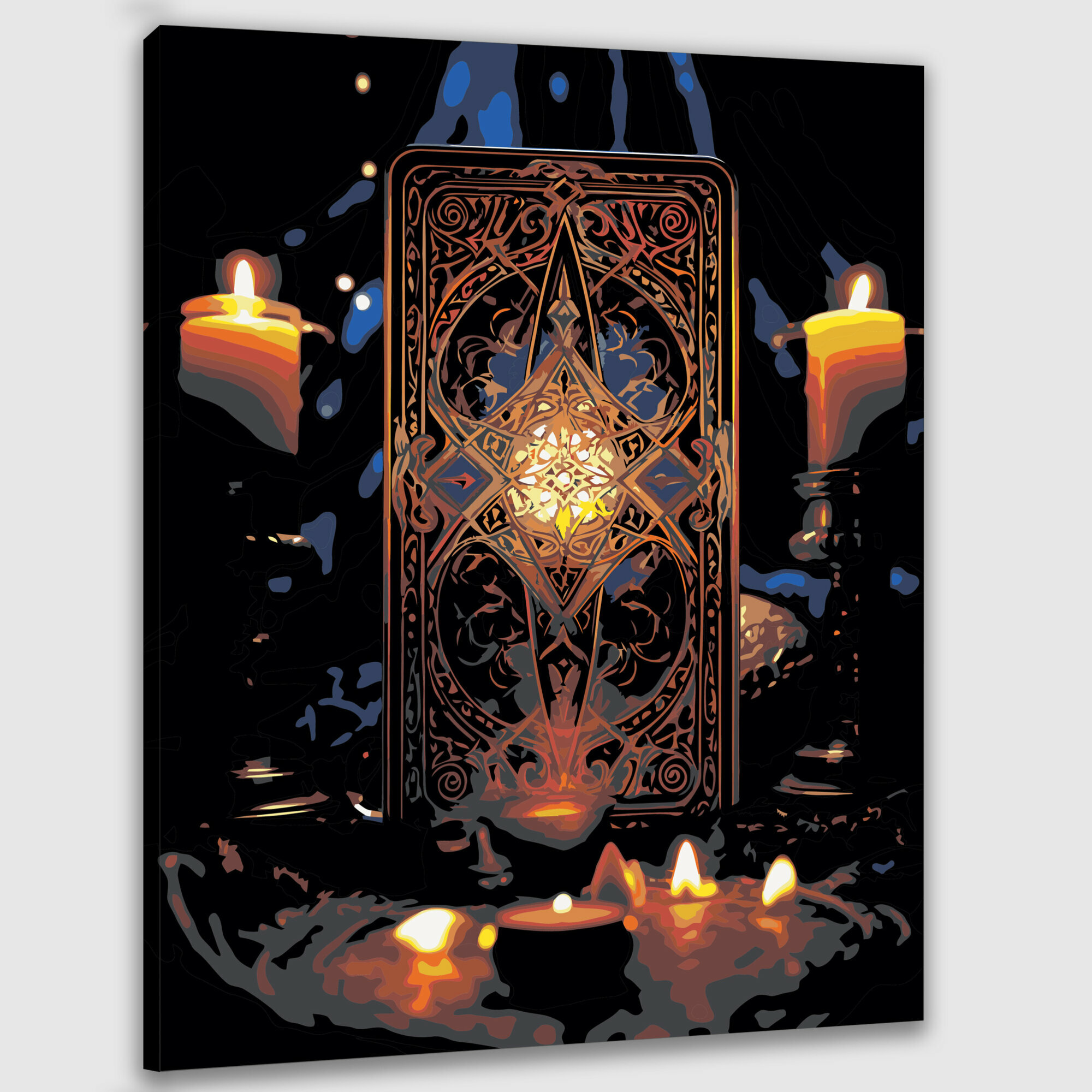 Картина по номерам 40x50 см, карты Таро, колода, магические символы, свечи, крупный план, замысловатые детали