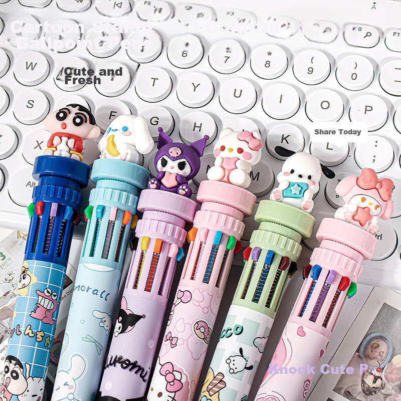 MOKA Gel Pen, Ballpoint Pen, Ten-Color Retractable Pen, Cartoon Cute Push-Button Colorful Multi-Color Combination Signing Pen for Students, Pappa Dog, 8518