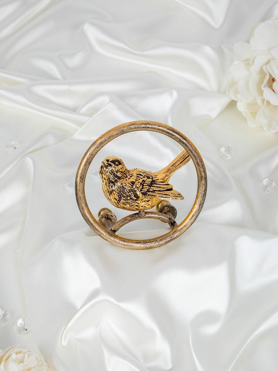 Кованая мебельная металлическая ручка круглая BOGACHO Птичка Терра левая для шкафов под бронзу