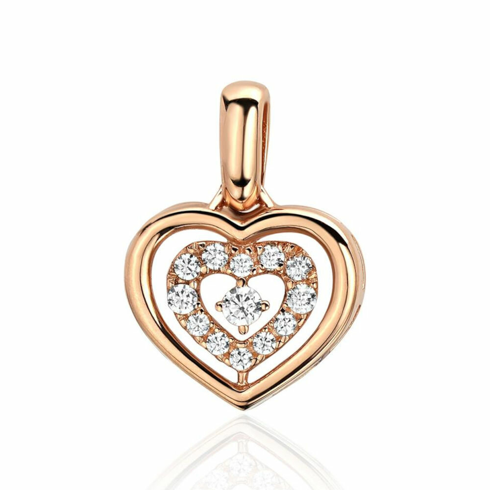 Подвеска, красное золото, 375 проба, фианит