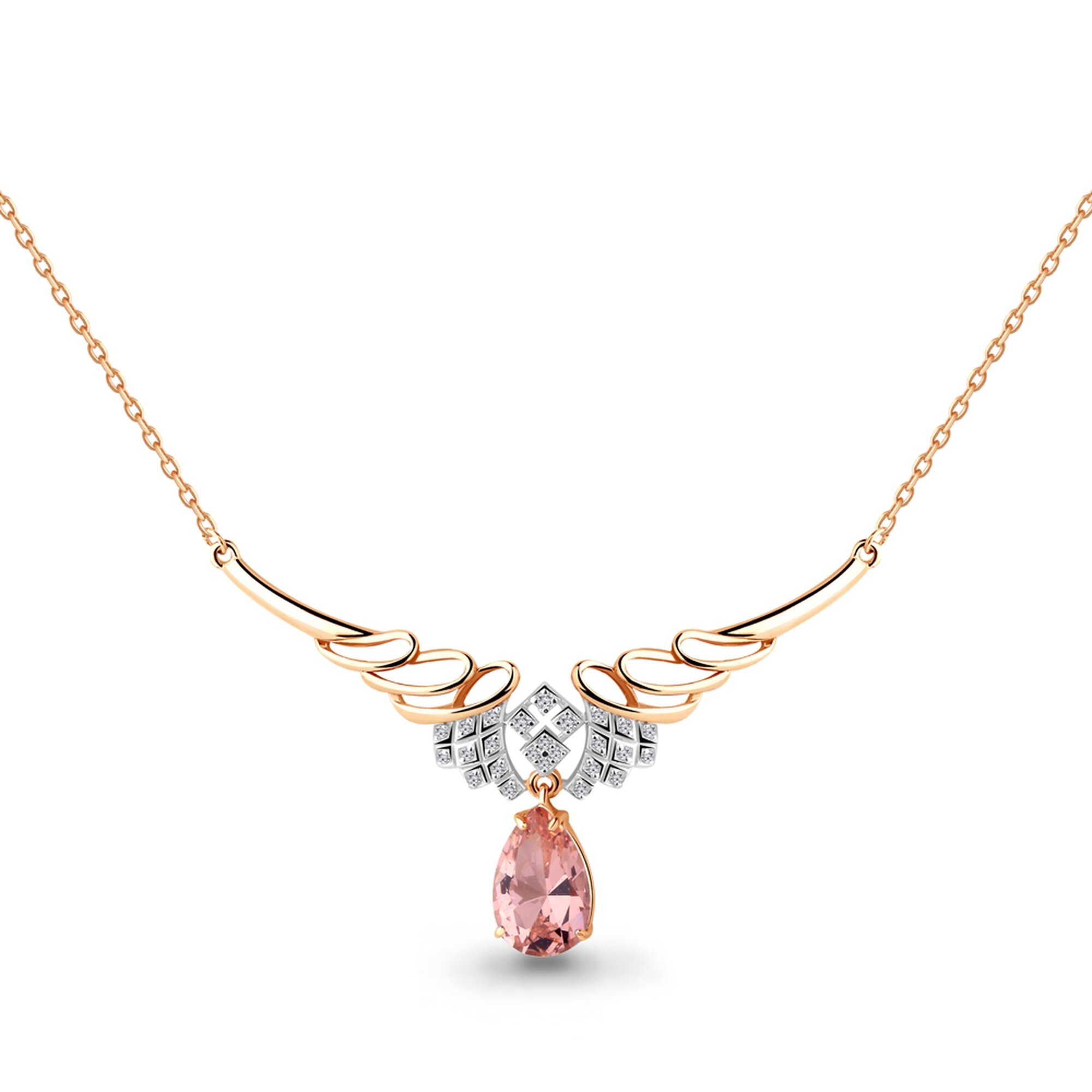 Колье, серебро, 925 проба, золочение, морганит, фианит