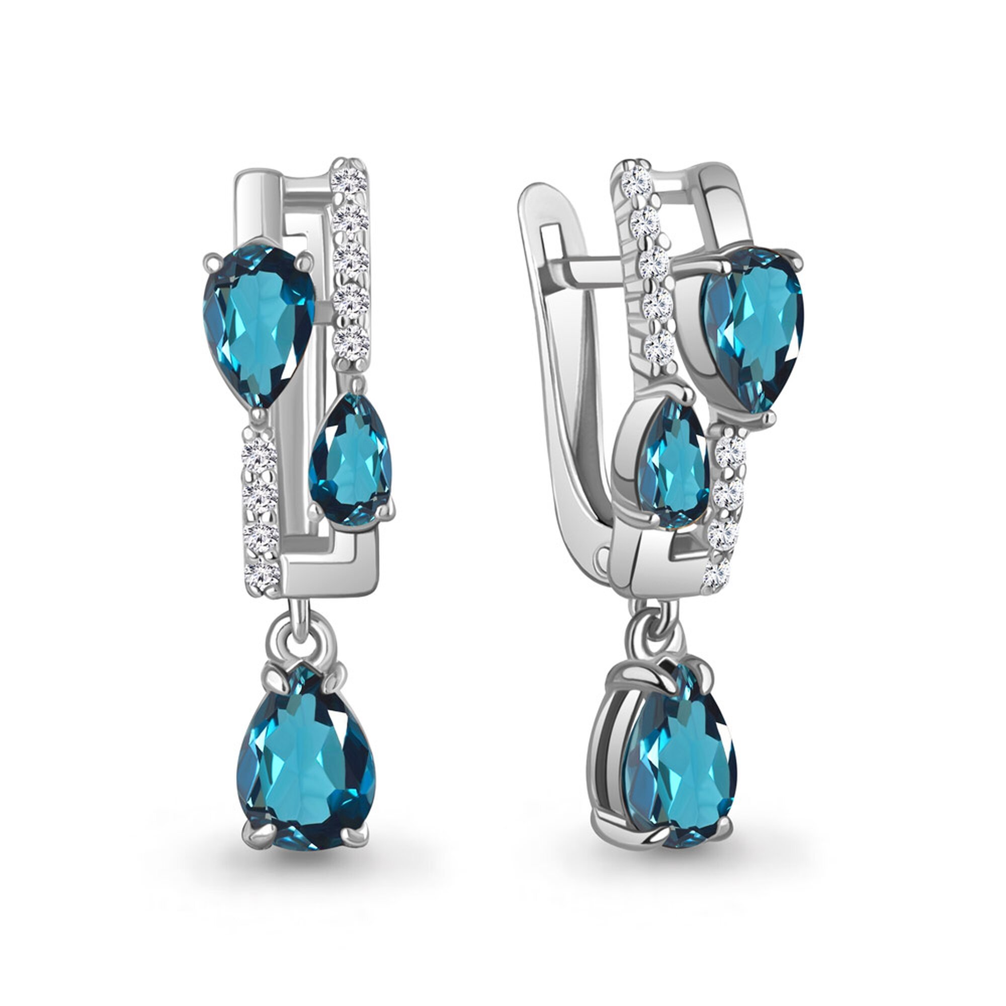 Серьги, серебро, 925 проба, родирование, фианит, Лондон топаз