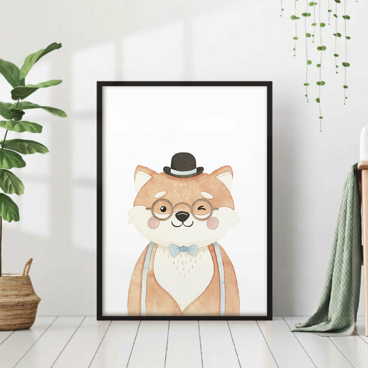 Постер "Лис для детской" 50x70 в черной рамке для интерьера на стену