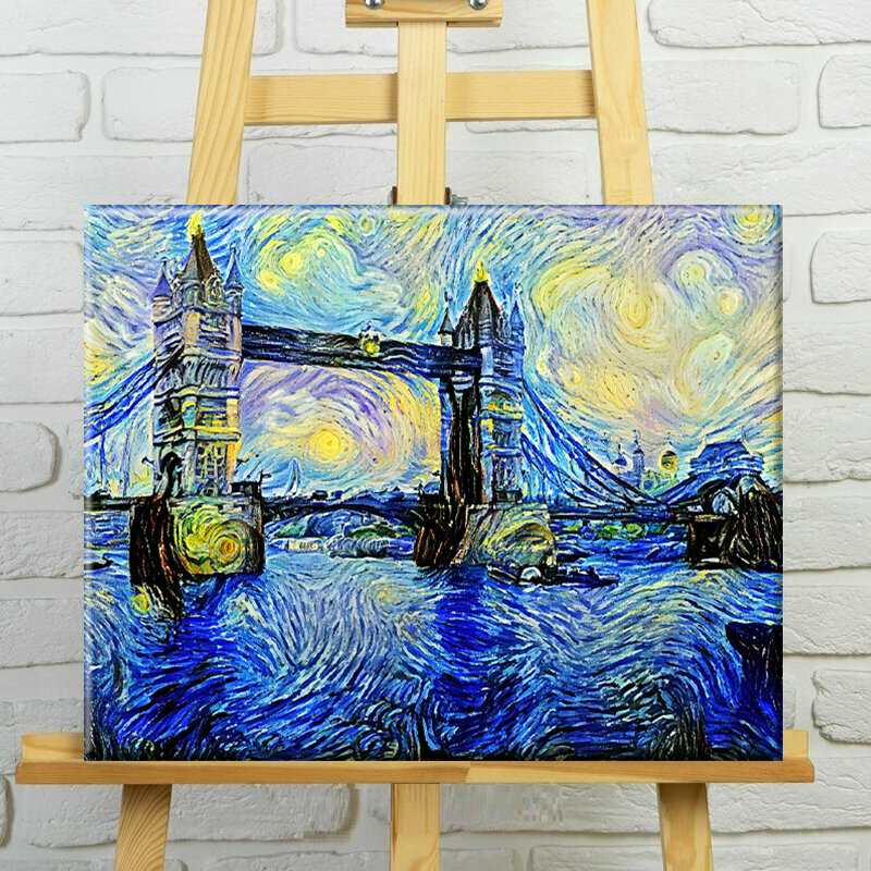 Картина на холсте 40х50 см "Ван Гог, Тауэрский мост, Лондон", на стену для интерьера