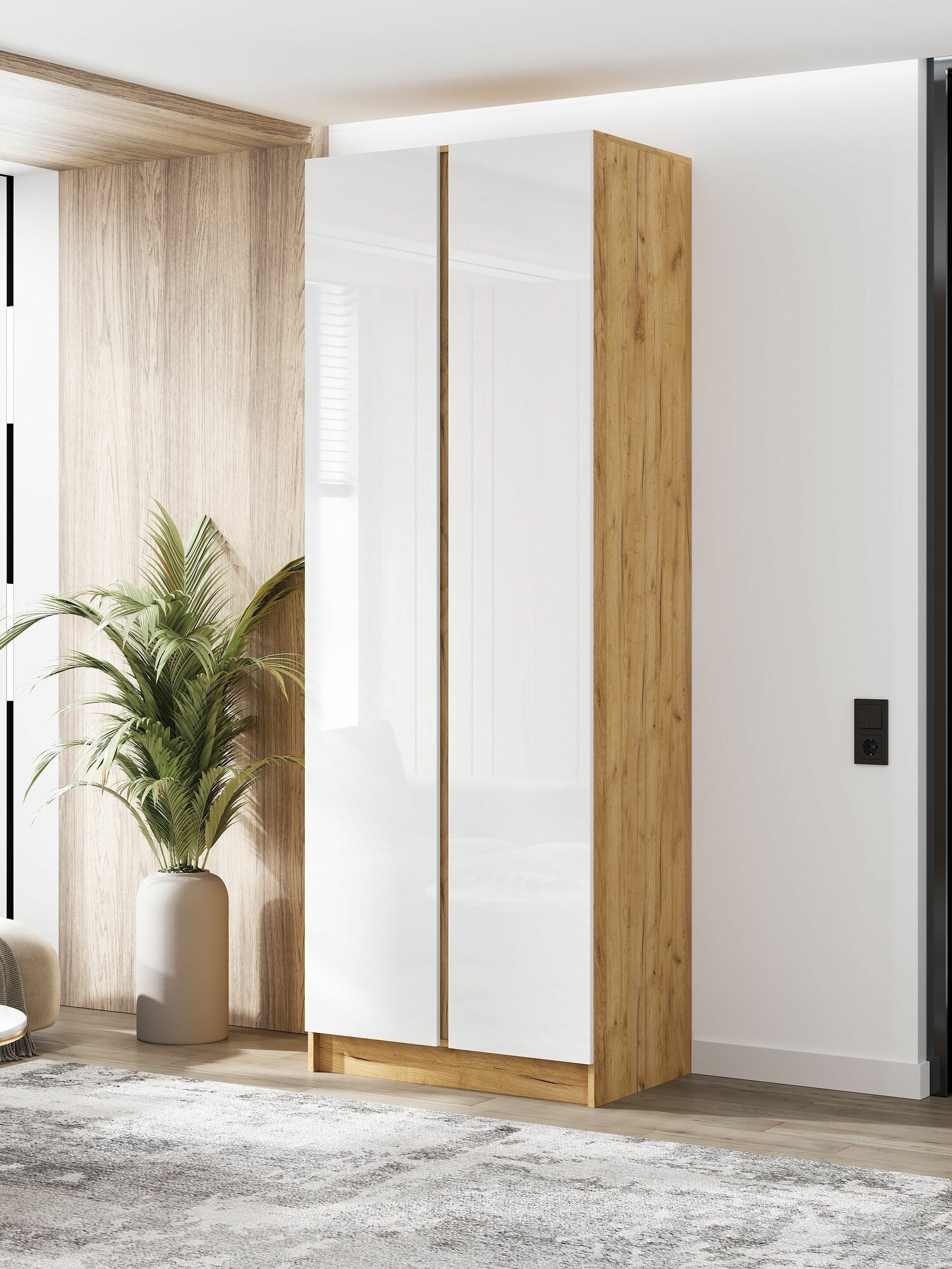 Шкаф распашной 2-х ств. Келвин (800х2236х506) (Белый Глянец, Дуб Крафт)