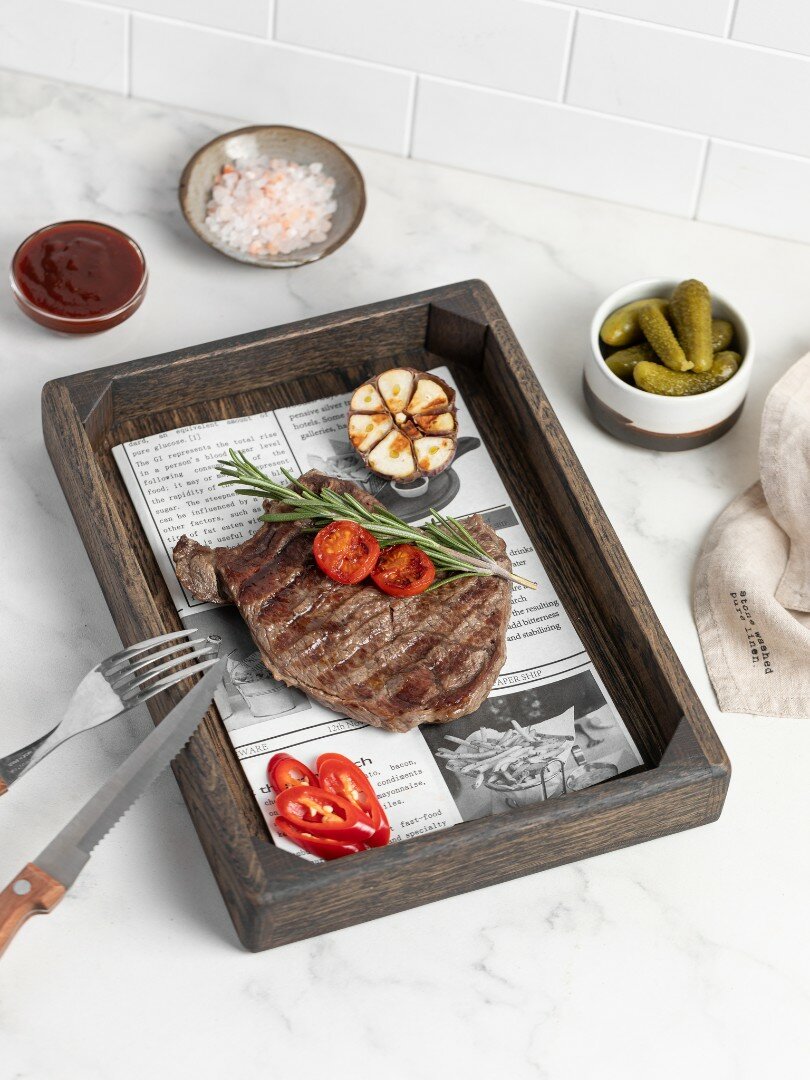 Поднос Foxwoodrus, для сервировки, из темного дуба, угольный, антибактериальный