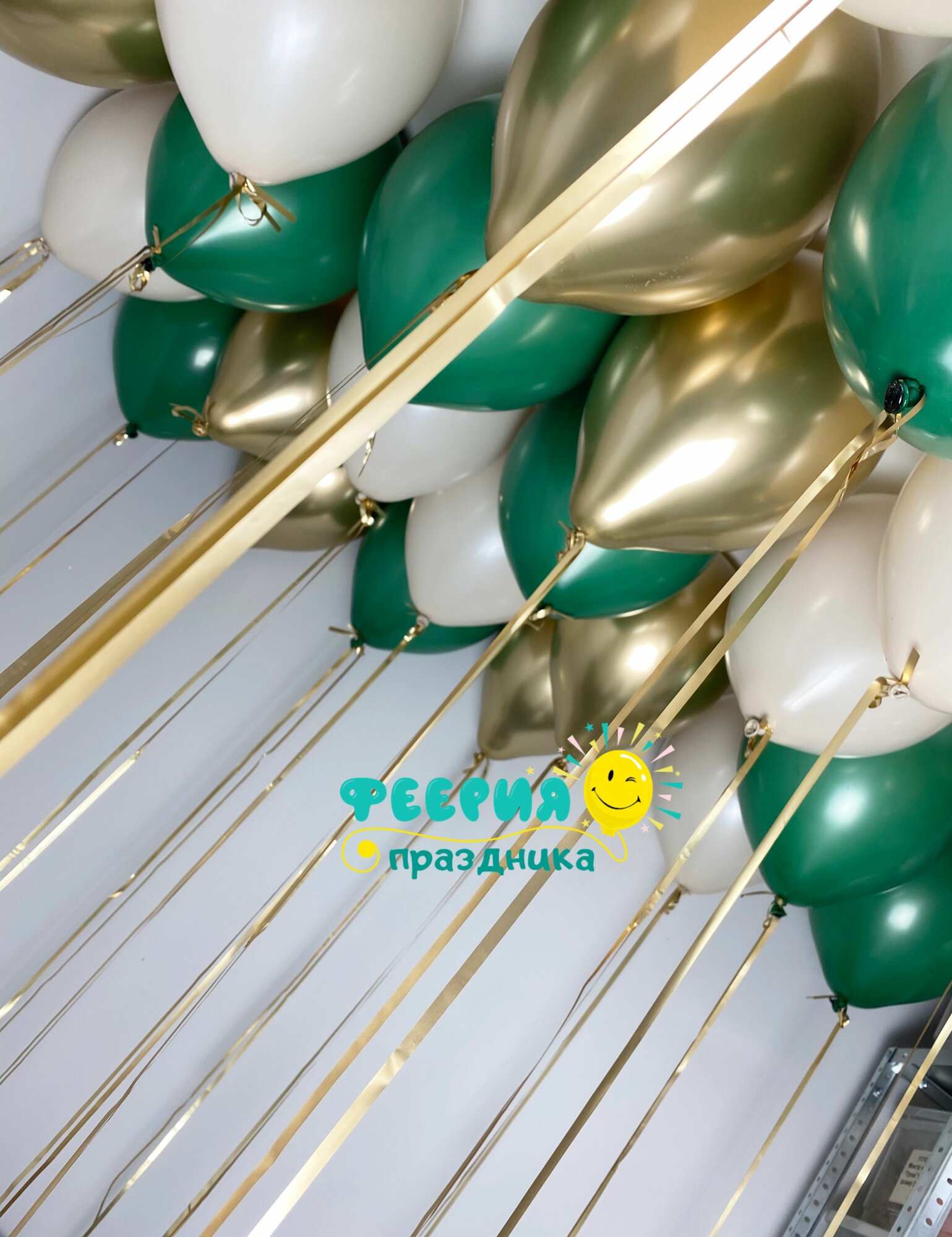 Набор гелиевых воздушных шаров под потолок Шампань 50 шт (уже надуты)