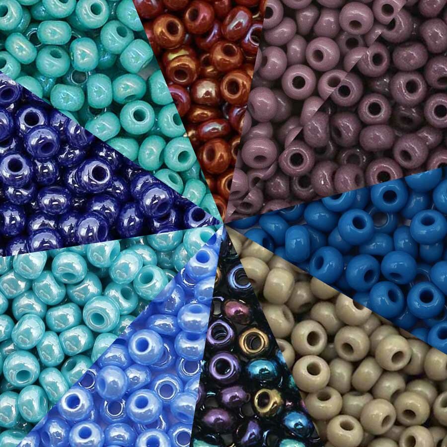 Бисер набор из 10 цветов по 5 г, чешский Preciosa 34, стеклянный, № 10/0, диаметр 2,3 мм