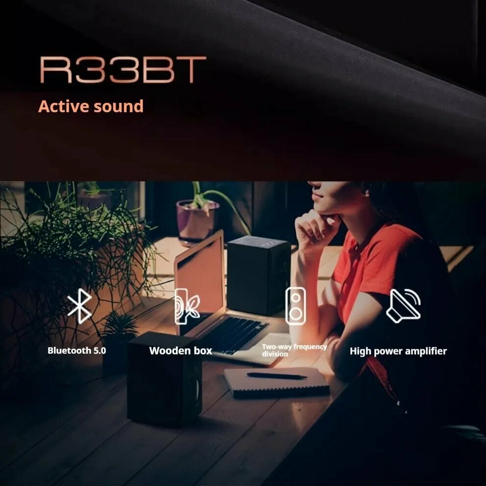 Акустика Edifier R33BT, Bluetooth, полочная, тыл, открытое оформление, черная — фото 1