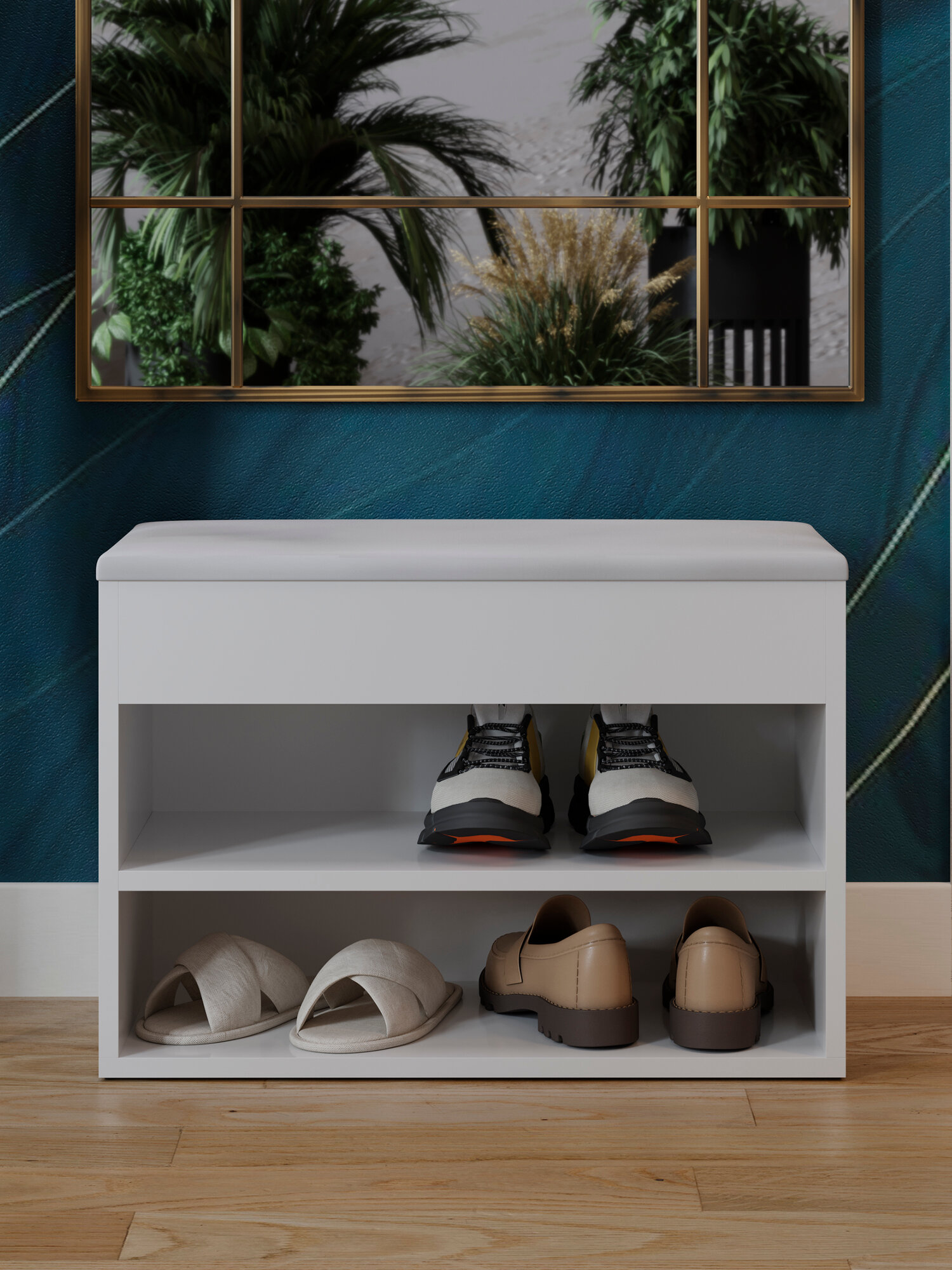 Тумба для обуви с сиденьем с ящиком, обувница белая (ВхШхГ) 44х60х30 см, Лайт