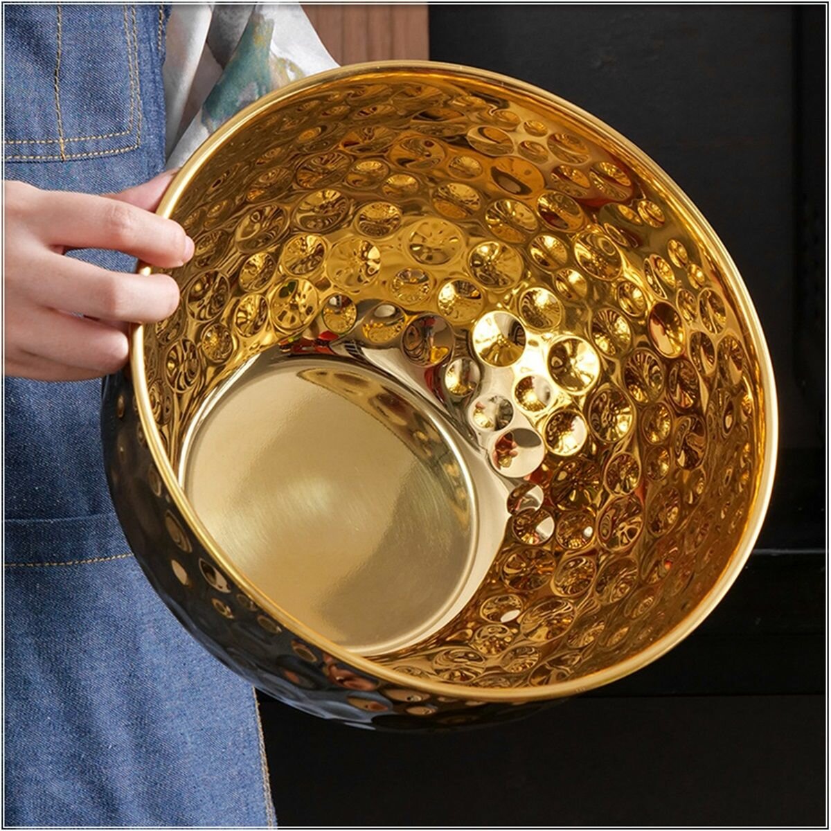 Салатник большой металлический, миска для кухни золотая чаша