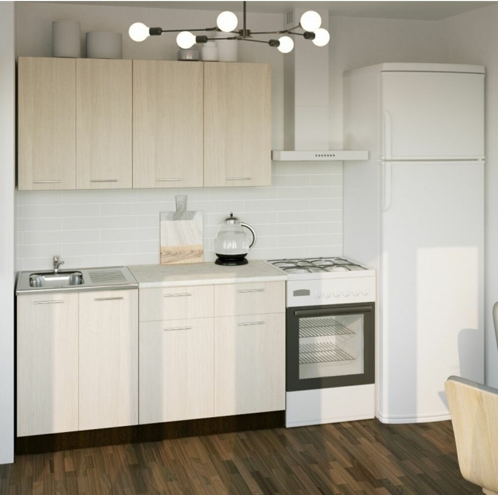 Кухонный гарнитур Светлана медиум 1400 мм прямая ширина 140см цвет Ясень шимо светлый/Берилл бежевый/венге с выдвижными ящиками, мойкой