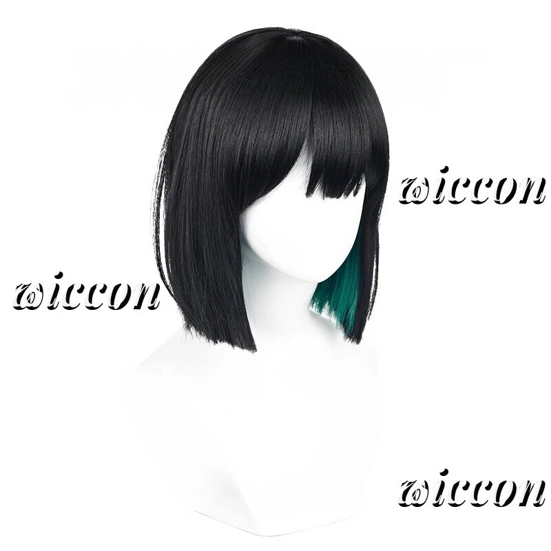 Черный боб с зелеными прядями, wig
