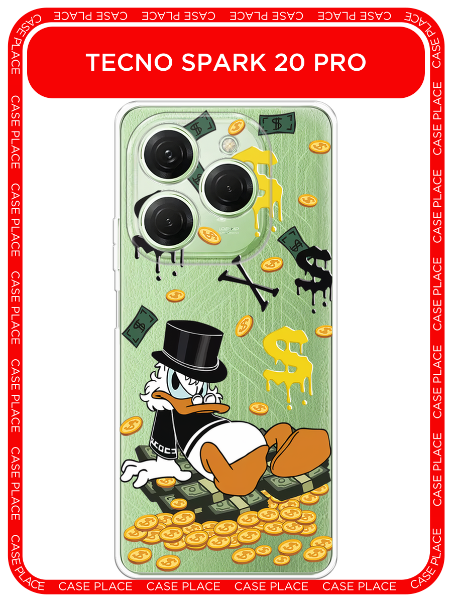 Чехол на Tecno Spark 20 Pro/20S Pro / Текно Спарк 20 Про/20S Про с принтом Скрудж Макдак среди денег, прозрачный