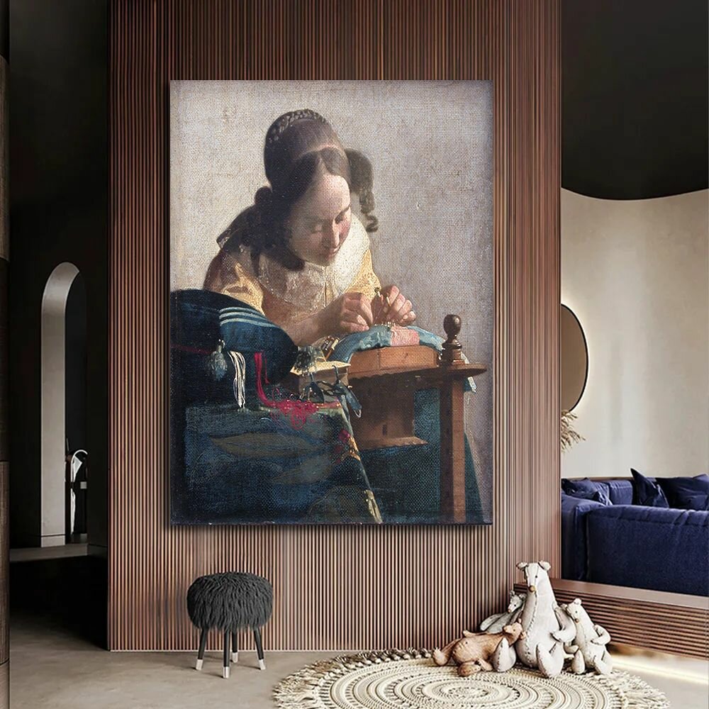 Картина ВсеКартины. тут "Ян Вермеер. Кружевница", 60x80 см, на подрамнике, в деревянной раме