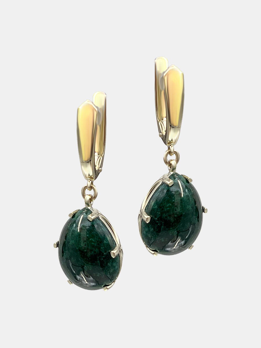 Серьги с подвесками, желтое золото, 585 проба, изумруд