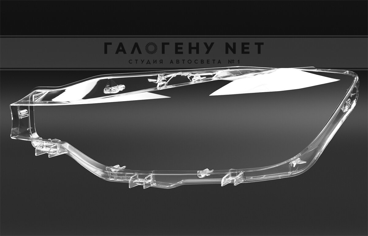 Стекло фары BMW 3 F30 рестайлинг 2016-2020, левое, поликарбонат