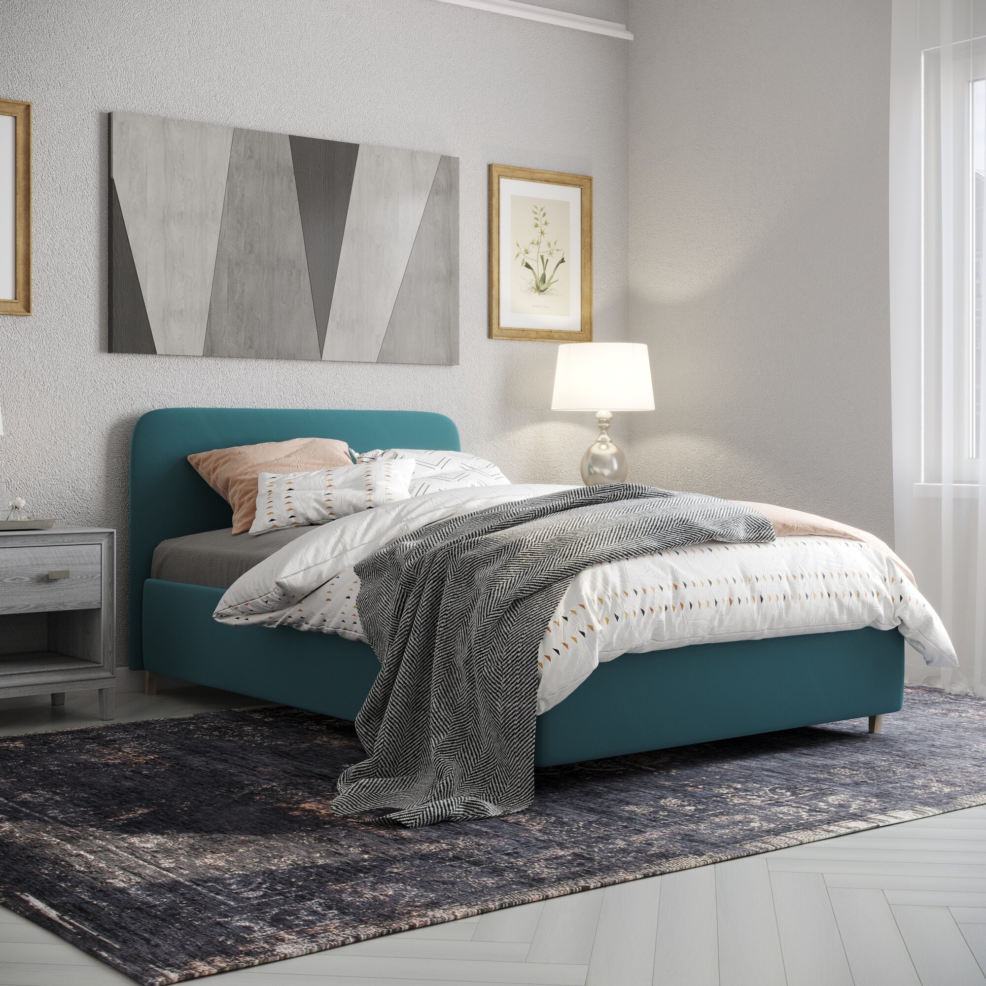 Кровать InRoom Мягкая кровать с подъемным механизмом Abstract бирюзовый велюр, 140х200, с ножками