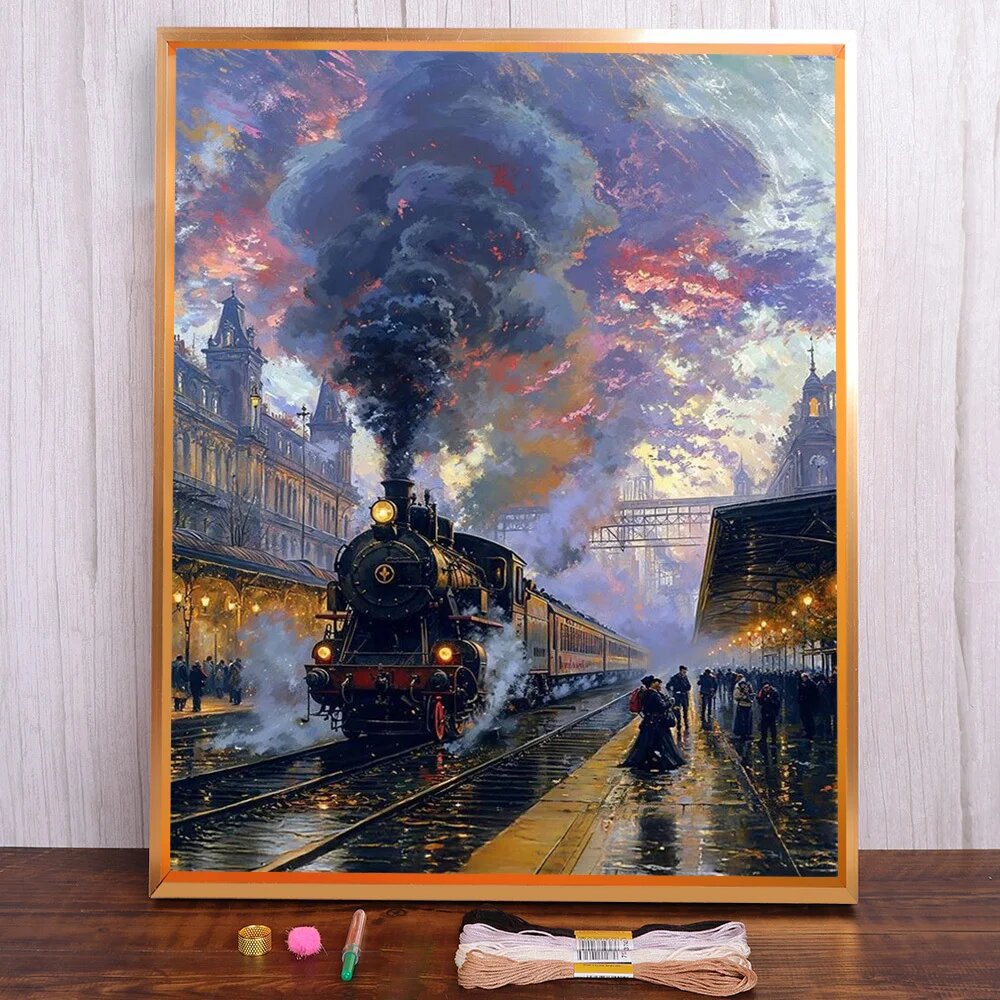Вышивка крестом "Пейзаж парового поезда", 40x50cm, 14CT