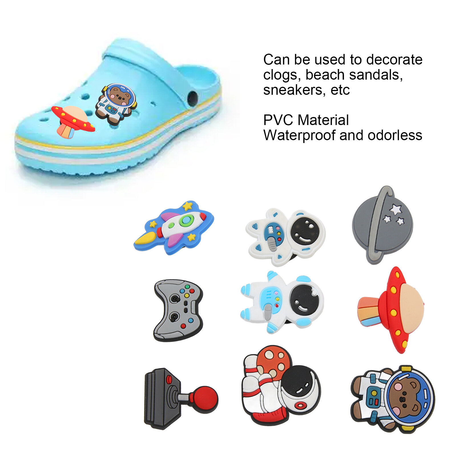 50 шт, обувь с рисунком космической планеты, водонепроницаемая обувь из ПВХ с шармом, украшение для обуви космического корабля с изображением космонавта