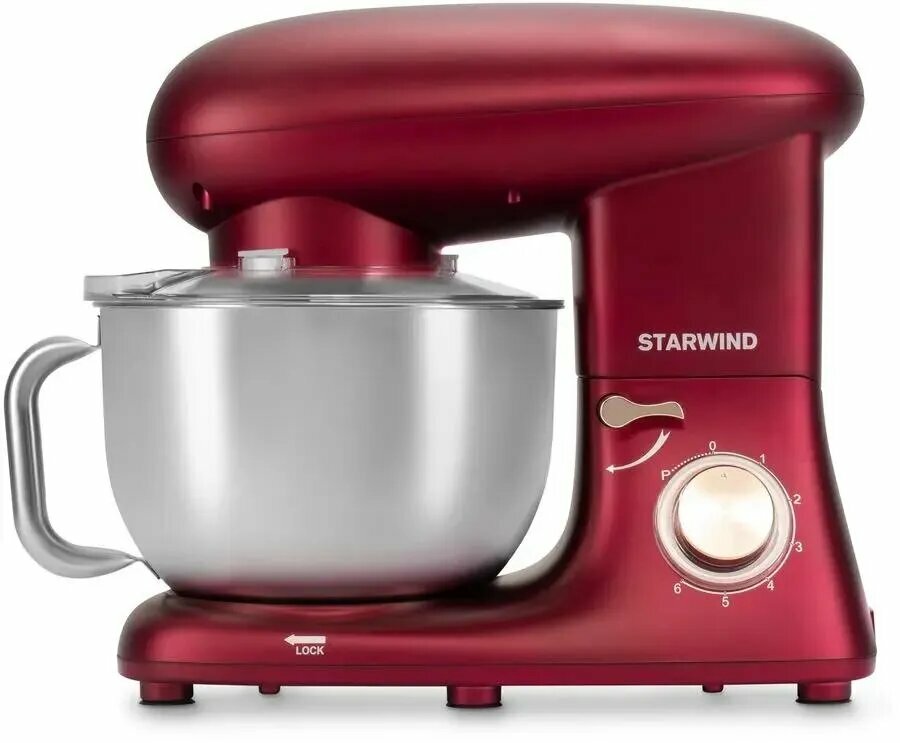 Миксер Starwind SPM7170 планетарный, 1900 Вт, 6 скоростей, нержавеющая сталь, гранатовый
