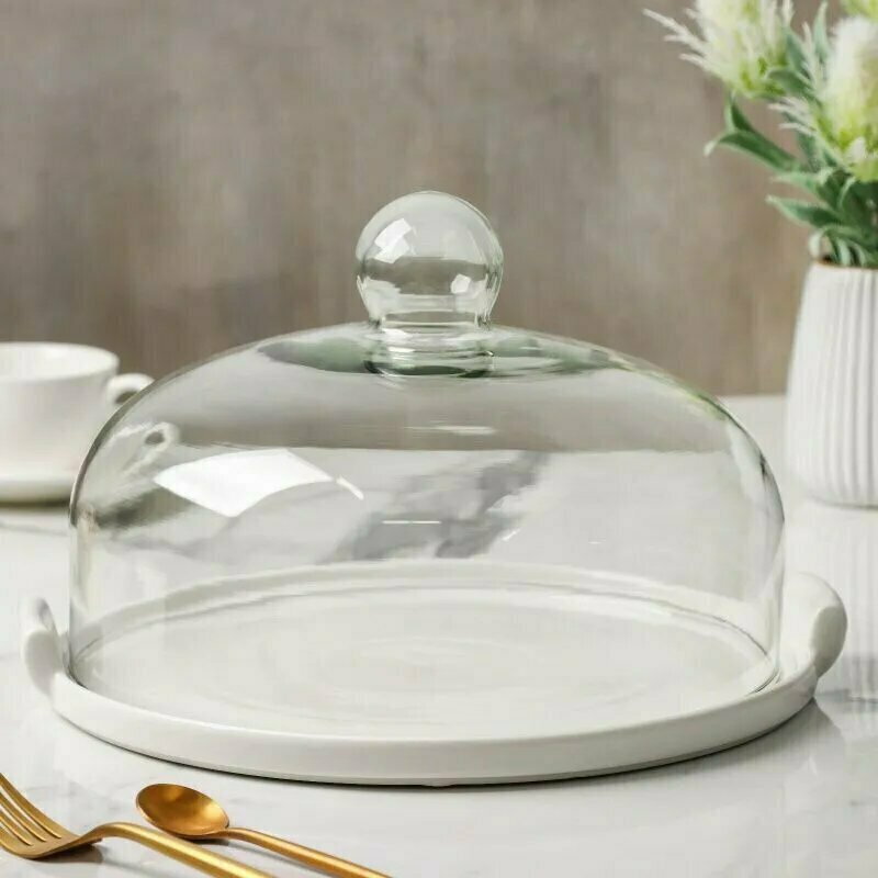 Блюдо для блинов "Икеа", керамика, 26см, круглое, белое, с окантовкой