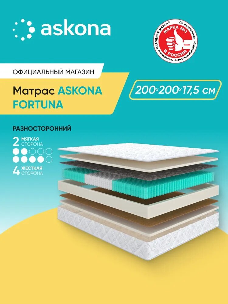 Матрас анатомический Askona (Аскона) Fortuna 200х200 см, разносторонний