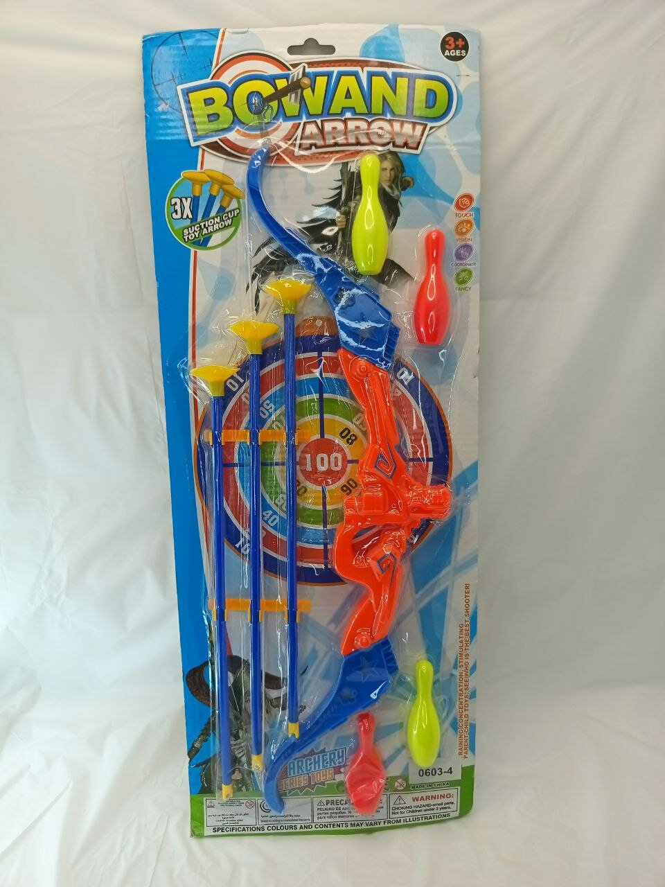 Лук со стрелами на присосках (3 шт), мишенью и кеглями
