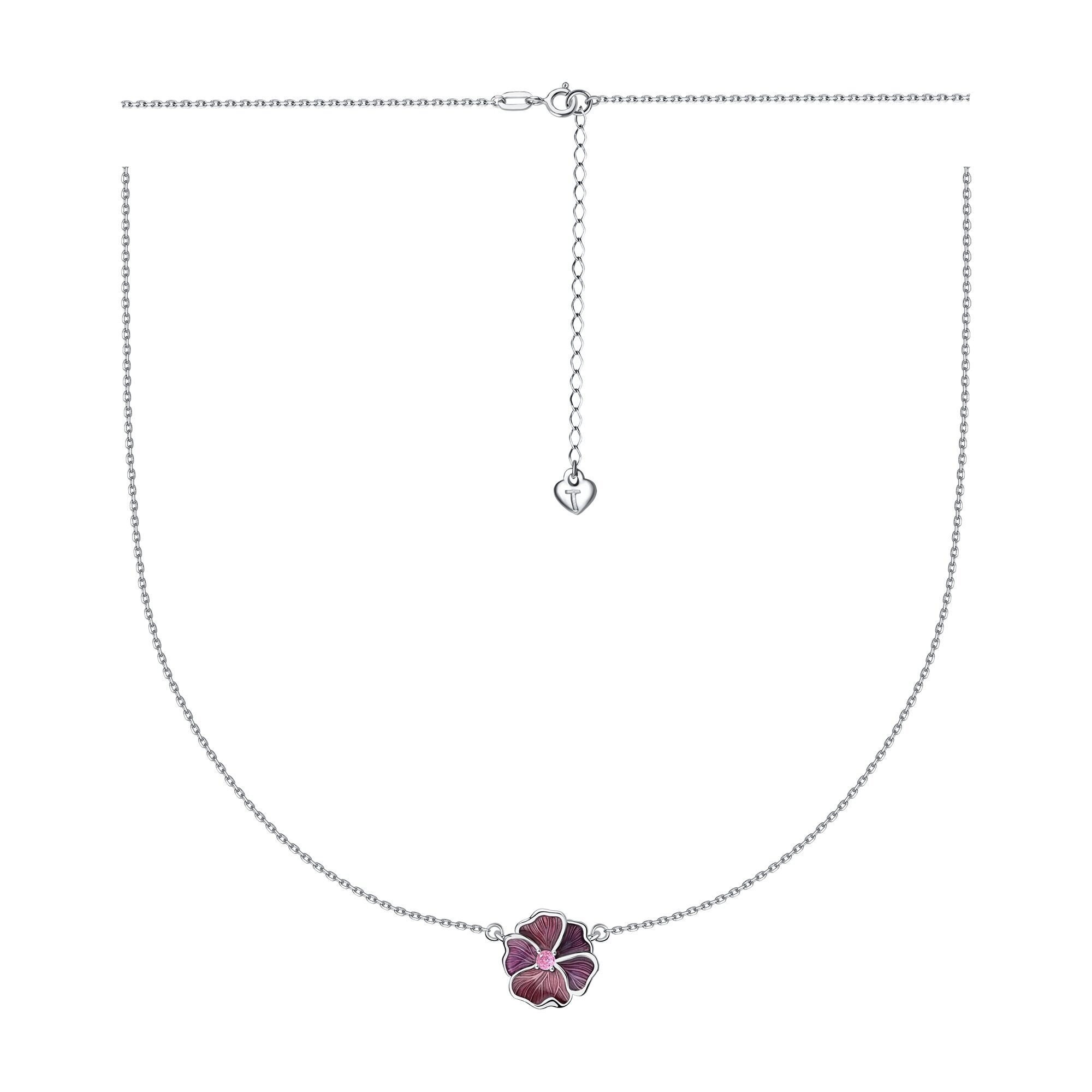 Колье, серебро, 925 проба, родирование, эмаль, фианит