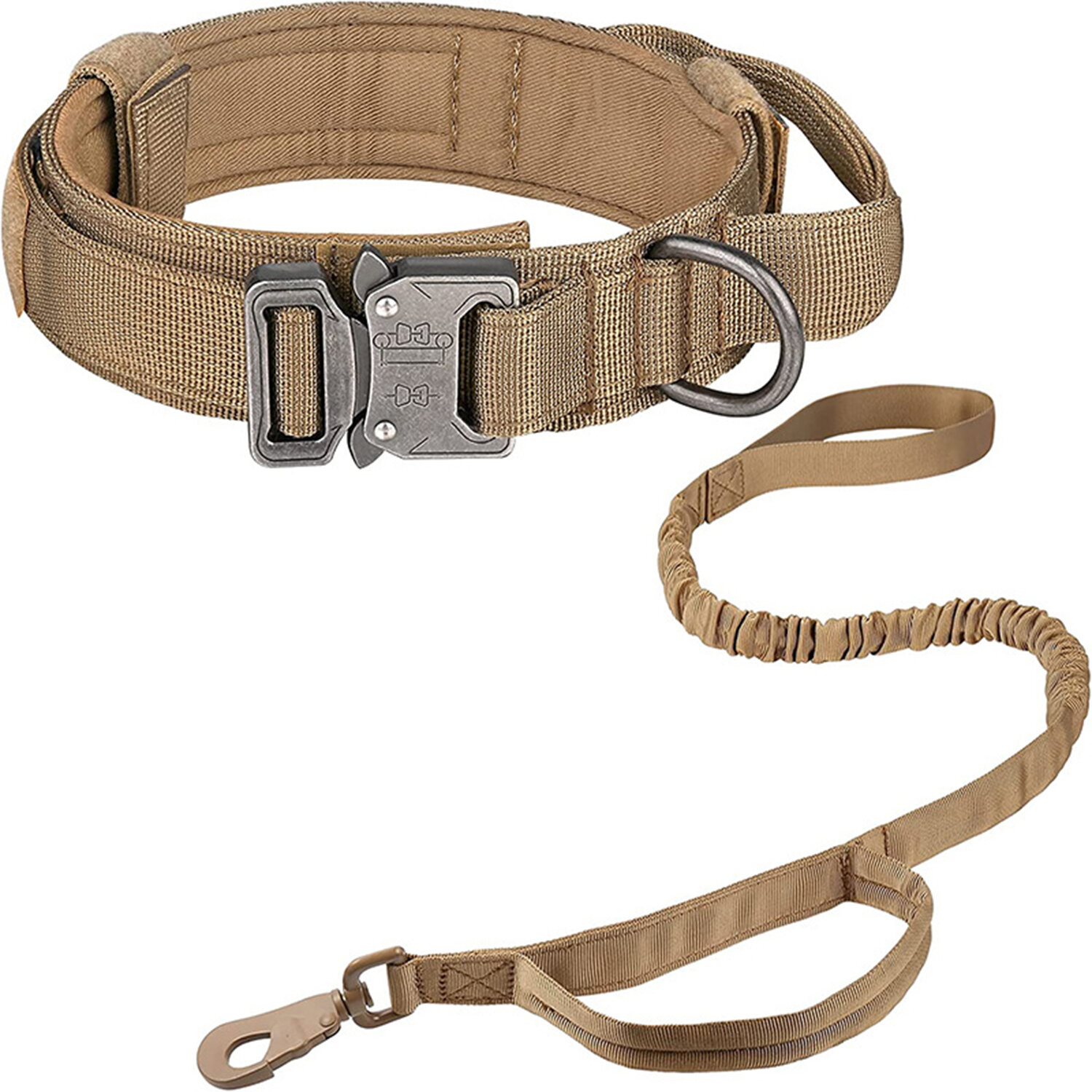 Регулируемый нейлоновый ошейник для служебных собак + тактический поводок в комплекте с ручкой для управления и прочной металлической застежкой, подходит для средних и крупных собак.