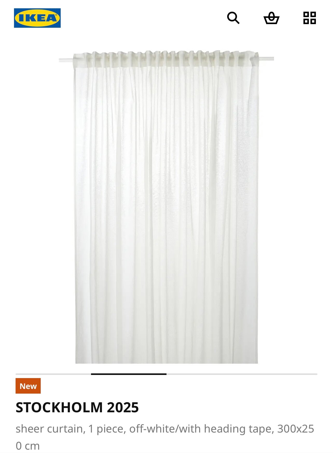 Штора икеа STOCKHOLM 2025 IKEA, прозрачная, для дневного света, 300х250см