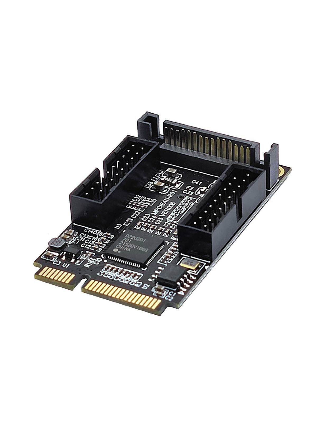 Mini PCIe to Dual 19-Pin Front Panel Extension Card Mini PCIE to USB3.0 Front PIN Head 19PIN Small 4-Pin/Sata Connector