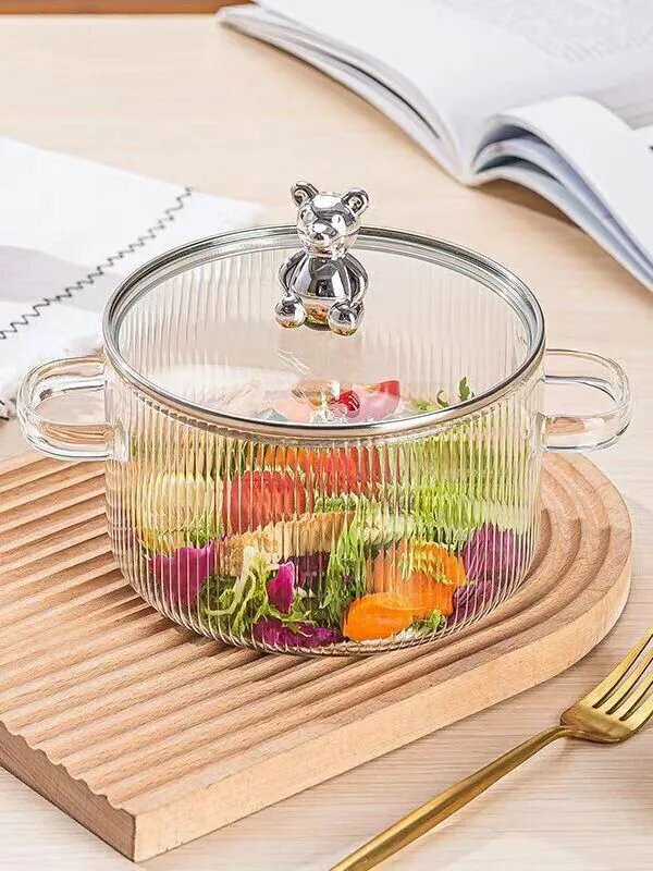 Кастрюля, стекло, 2л, керамика, для индукционных плит, цвет серебро