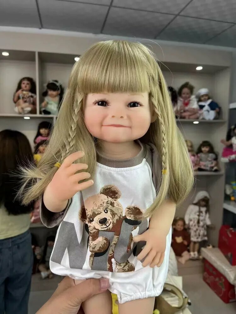 Кукла Реборн Силиконовая Девочка 55 см можно купаться в воде Со светлыми волосами и в белой одежде / Реалистичная кукла