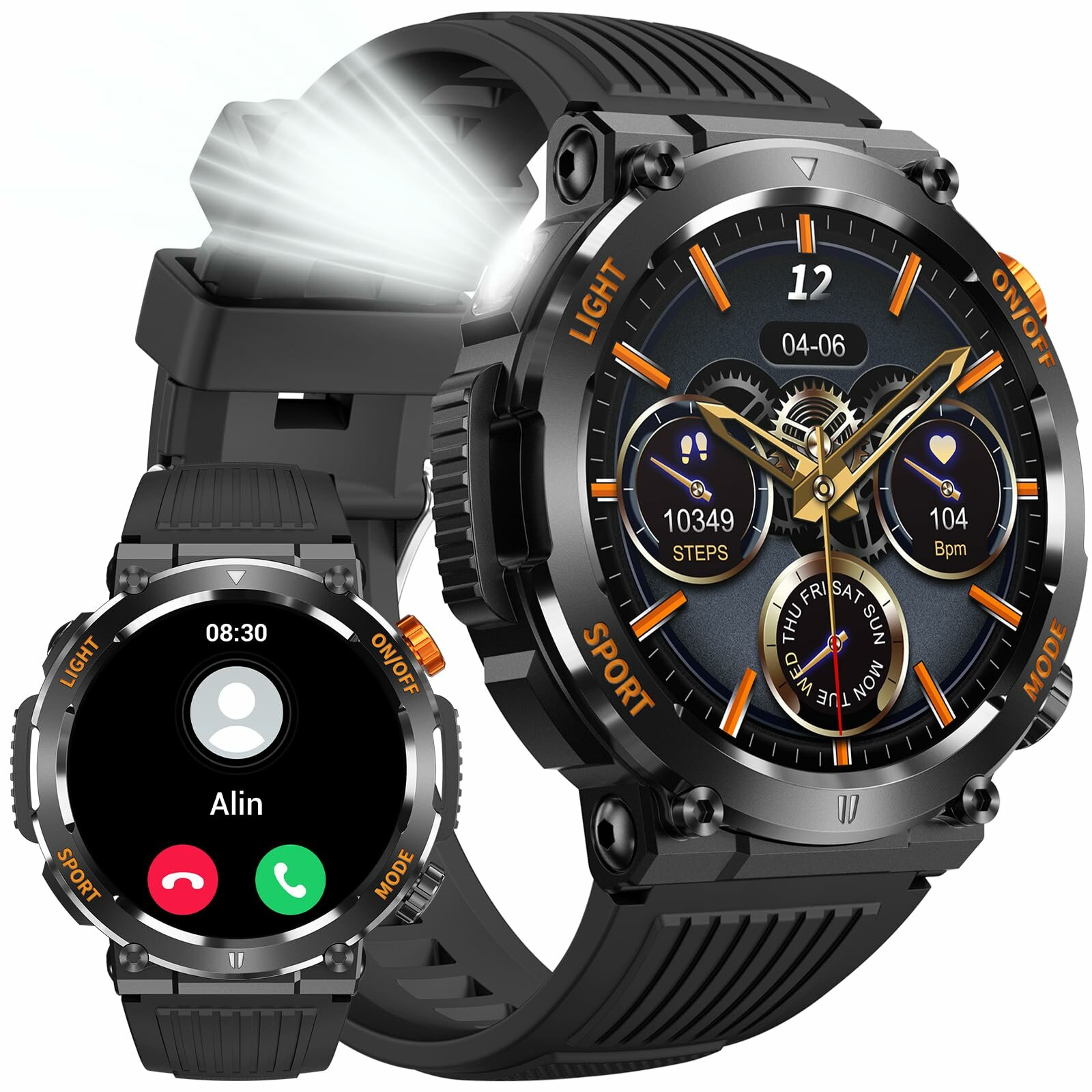 Военные часы, 450мАч, с фонариком, фитнес-трекер, водонепроницаемые, сердечный ритм