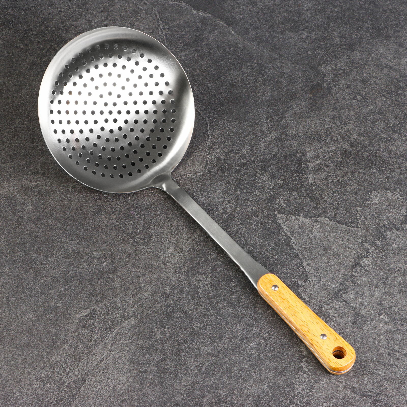 Шумовка для казана 45 см, диаметр 18.5 см, деревянная ручка, металл