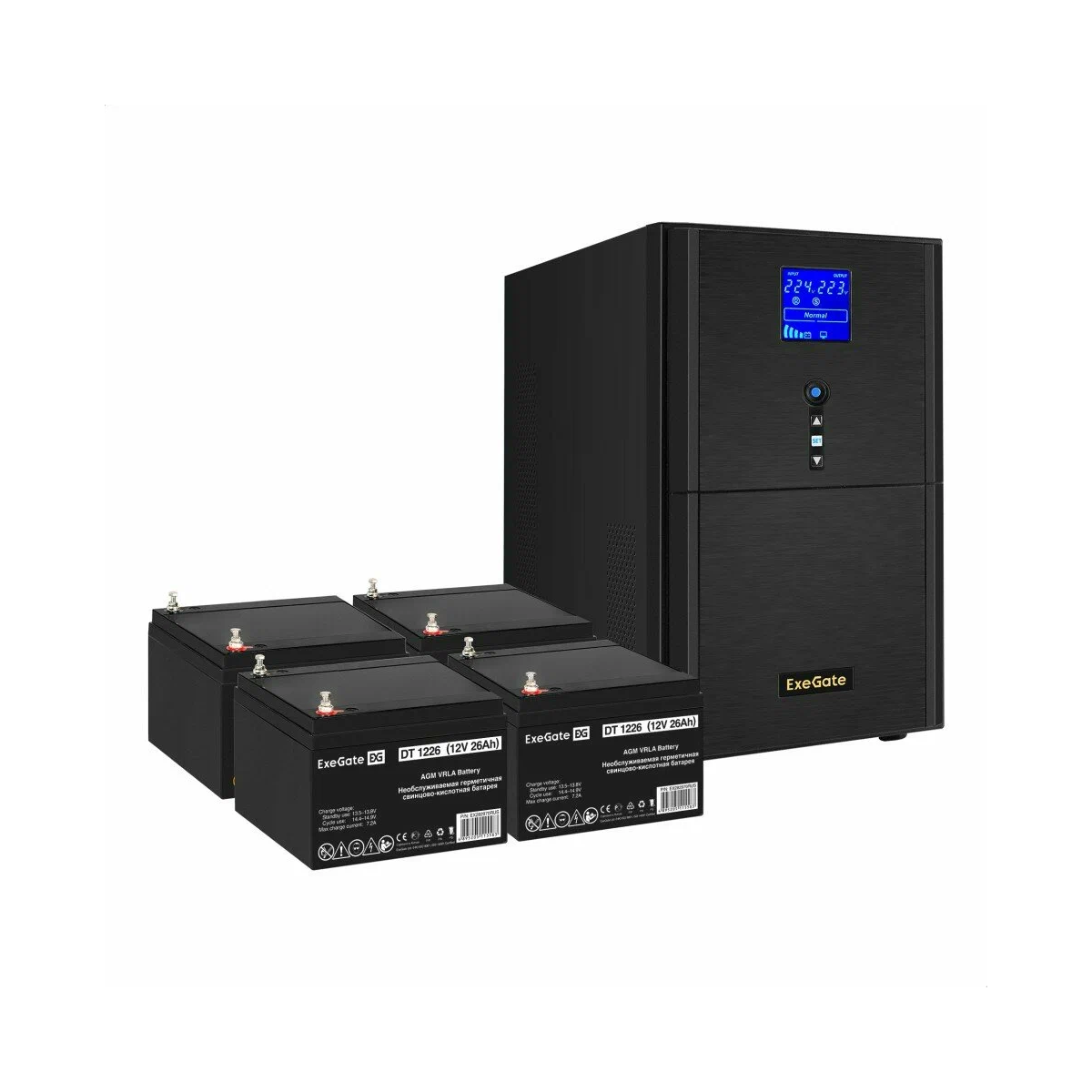 Комплект ИБП EX295990RUS + батарея 26Aч EX282970RUS 4шт ExeGate SineTower SZ-3000. LCD. AVR.3SH.1C13. R черный