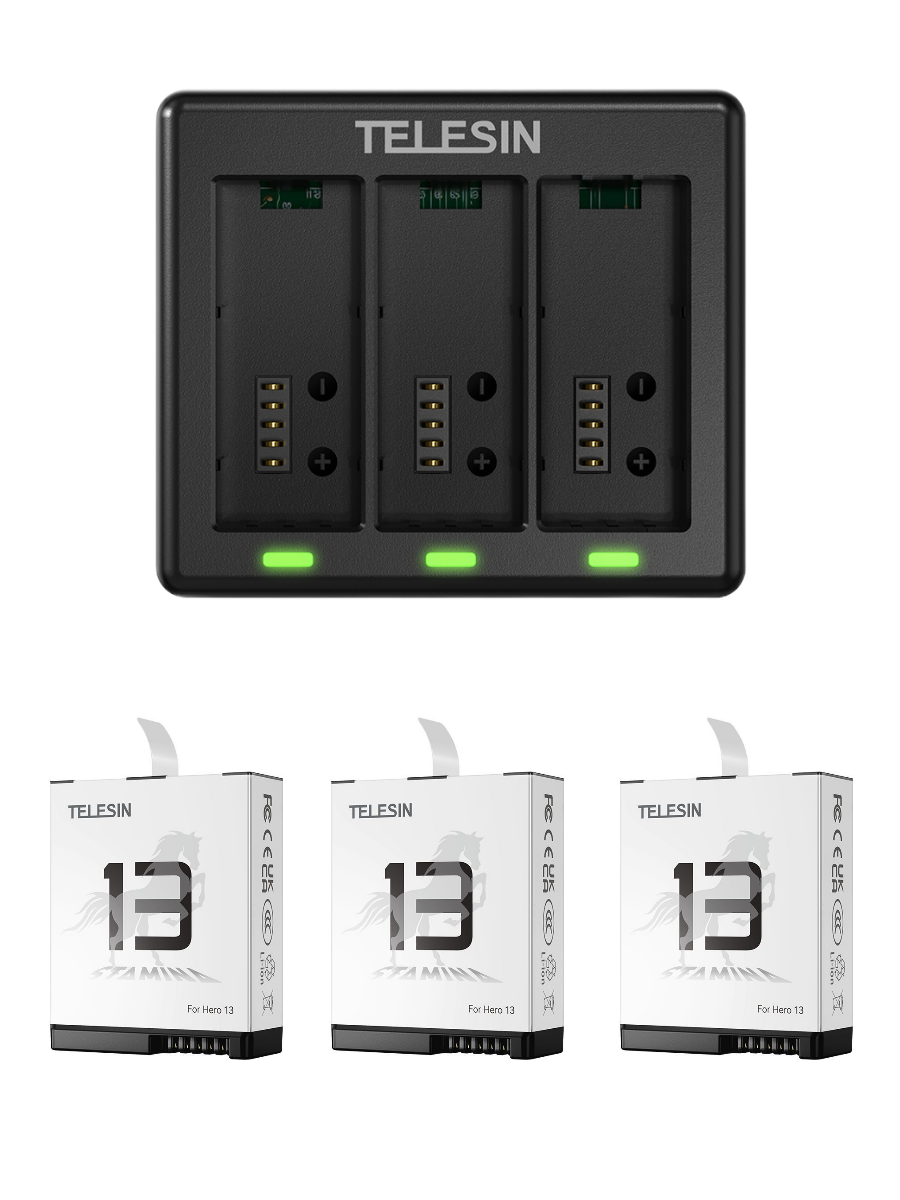 Набор Telesin тройное ЗУ + 3 АКБ Stamina для GoPro 13, S0-BTR-04-BCG-12\3