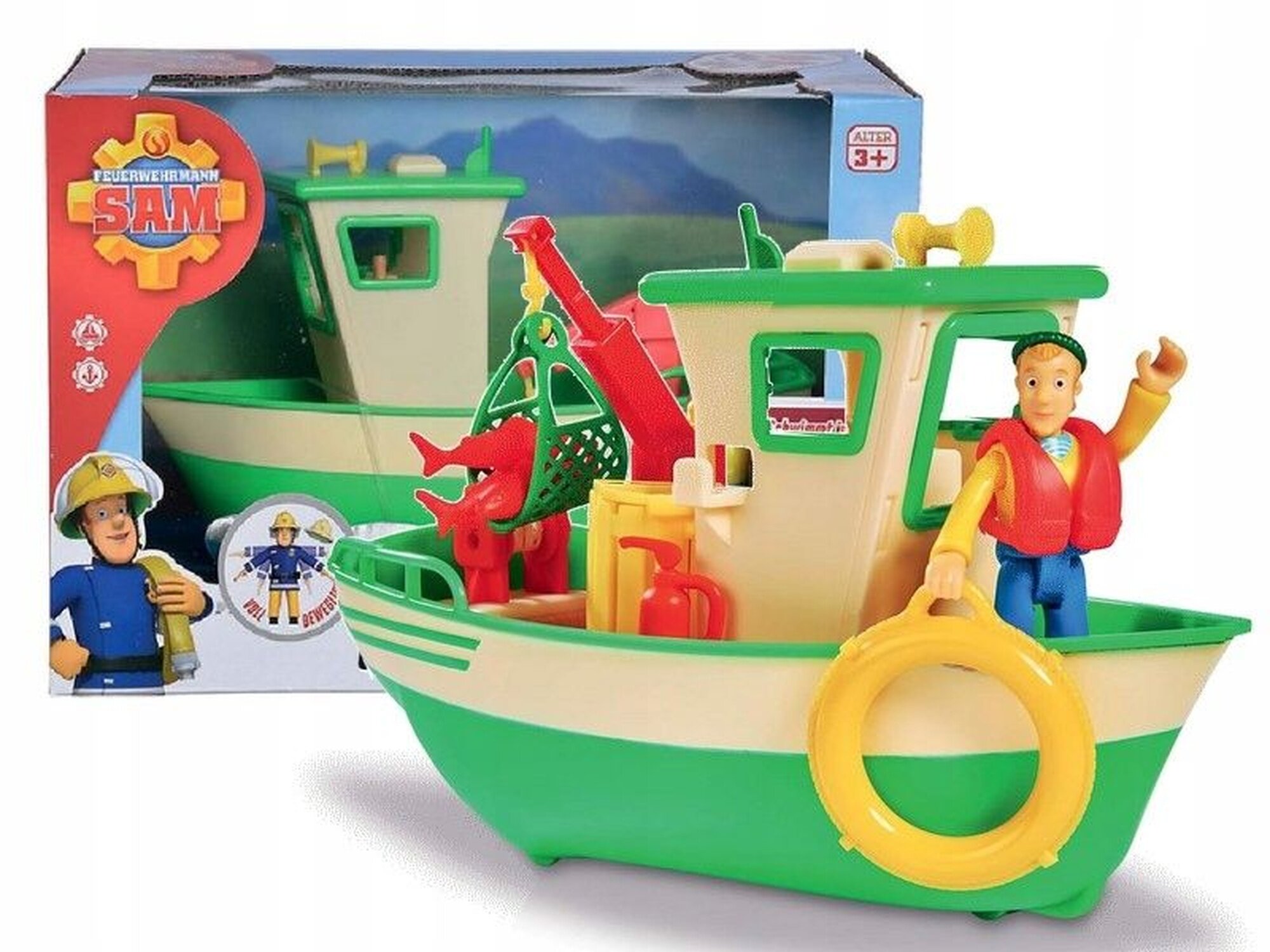 Игрушечный транспорт Simba Пожарный Сэм - Рыбацкая лодка пожарного Сэма Чарли с фигуркой и аксессуарами - 9251074